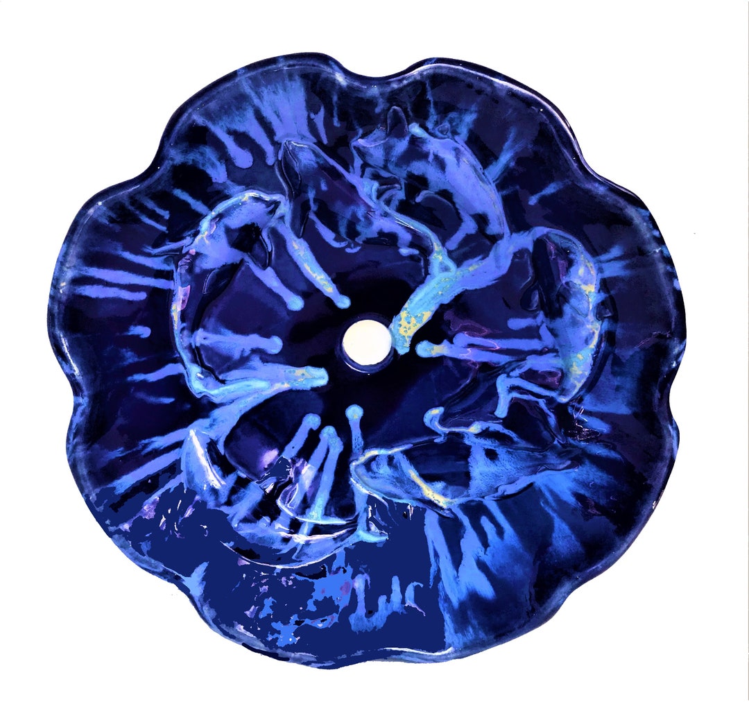 Deep Vibrant Blue Handmade Bathroom Sink, With a Hawaiian Humpback ...