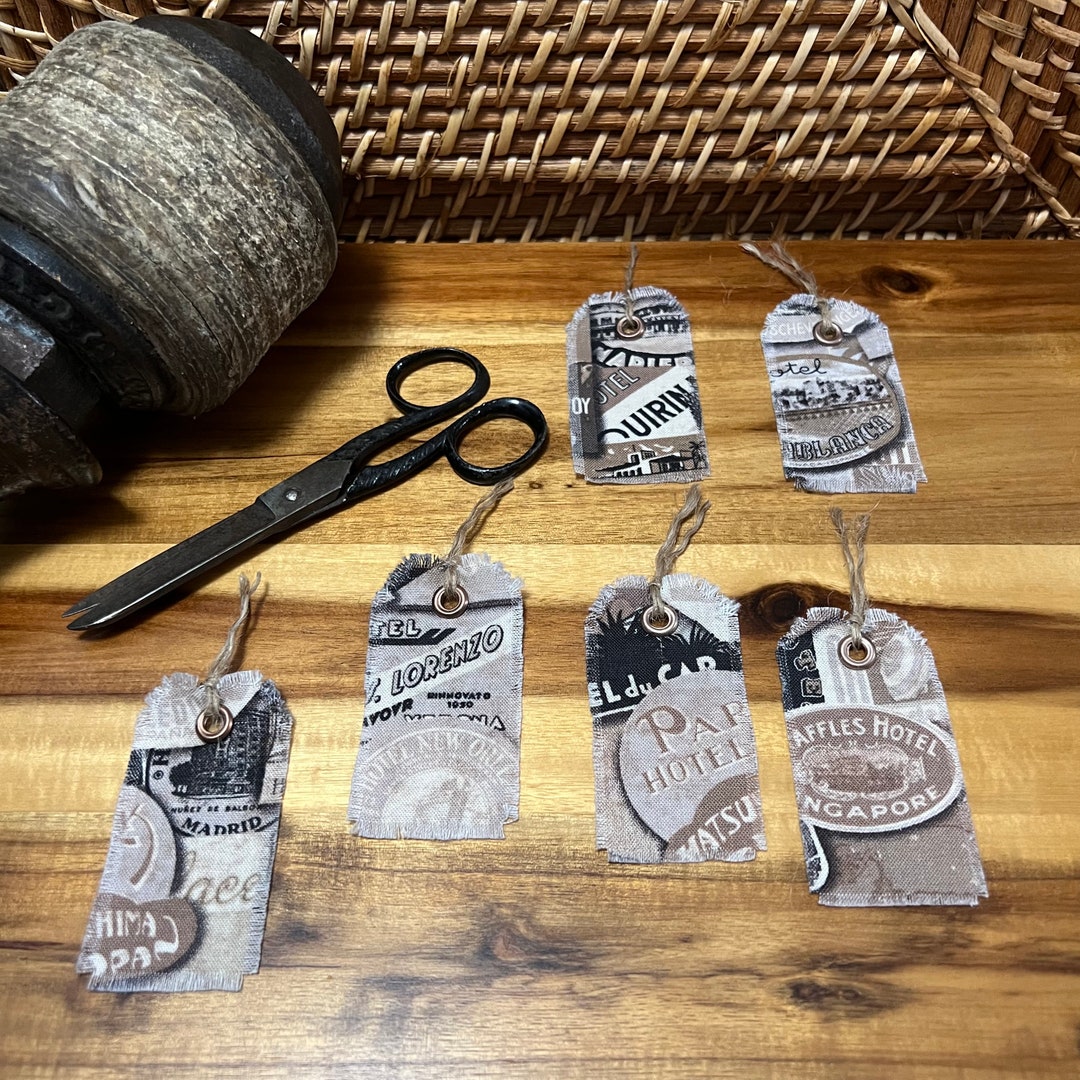 Six Fabric Tags - Vintage Inspired Hotel Travel Hand-cut & Frayed ...