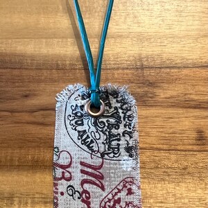 Six Christmas Fabric Tags - Christmas Theme Frayed Fabric Tags - Junk ...