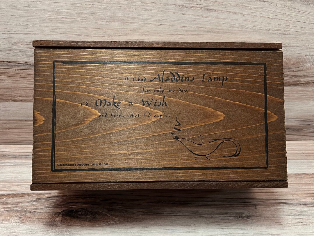 Wooden Storage Box, Small Wooden Crate, Make A Wish Aladdins Lamp ...