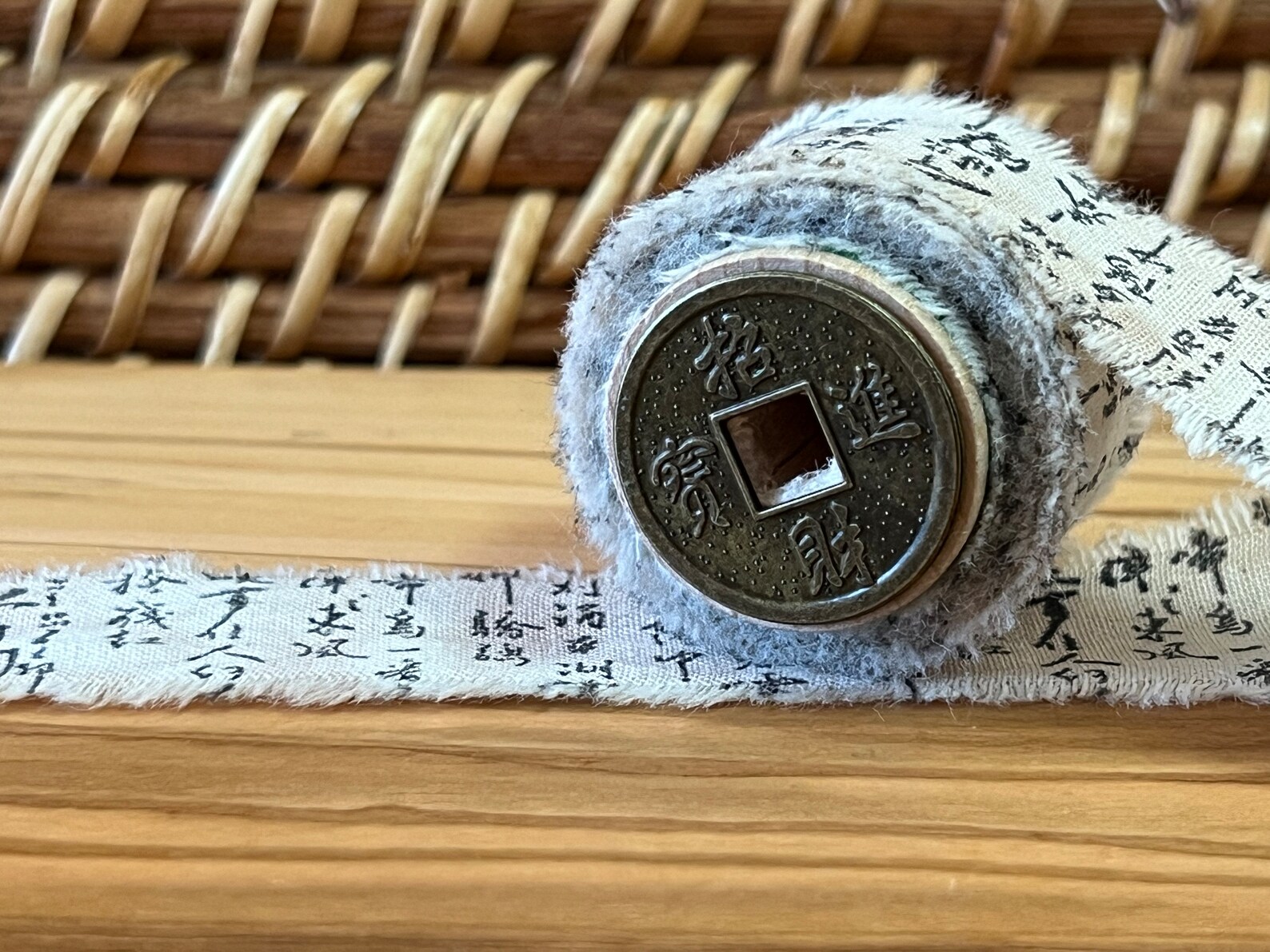 Lil' Asian Script - Vintage Inspired Hand-stamped Tea Dyed and Frayed ...