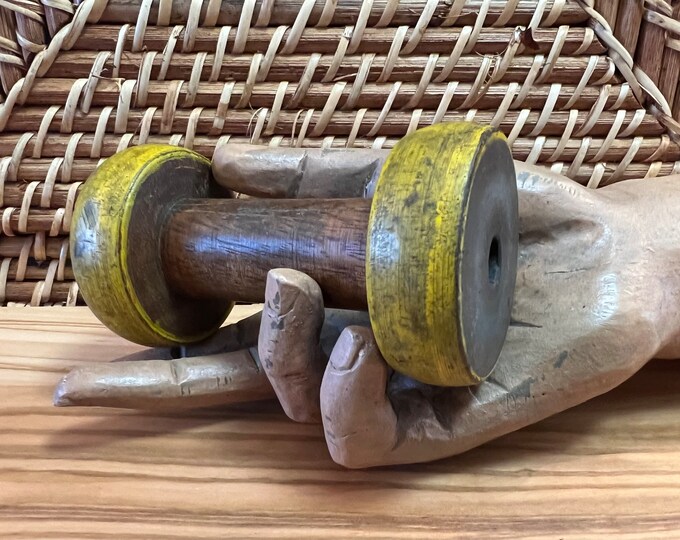 Vintage Primitive Wooden Industrial Yellow Bobbin Spool, Wooden ...