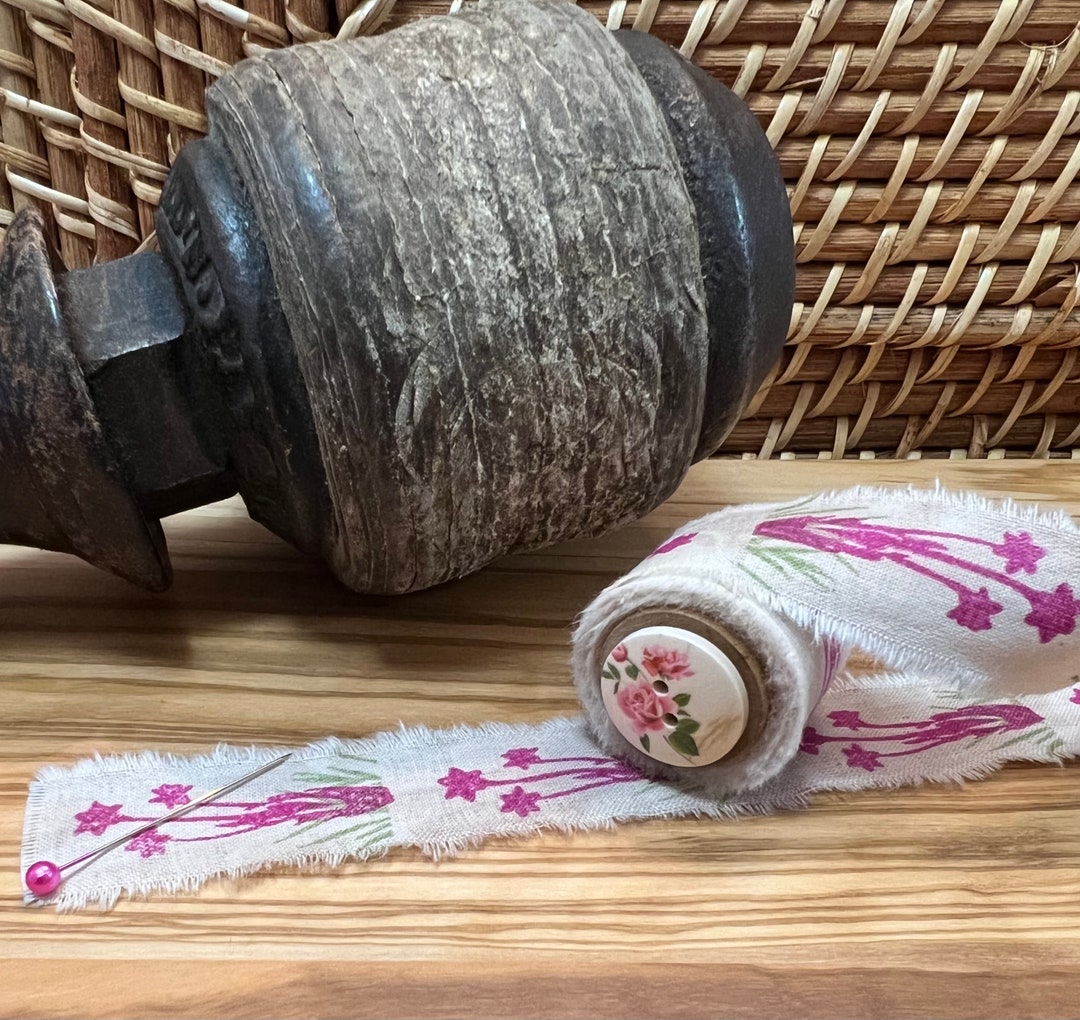 Mini Pink Posies, Vintage Inspired Hand-stamped Tea Dyed Frayed Muslin ...