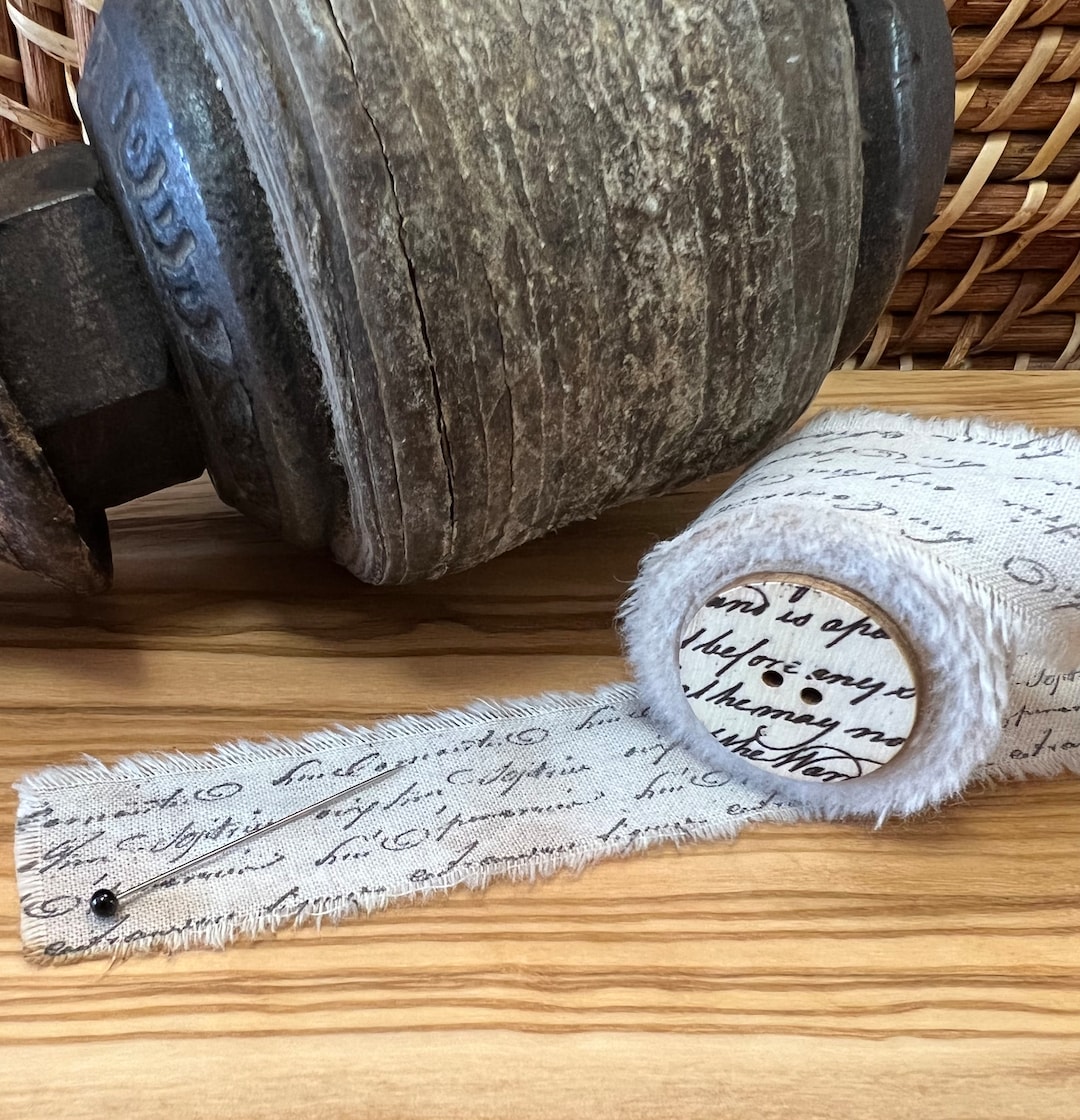 Vintage Script - Vintage Inspired Hand-stamped Tea Dyed & Frayed Muslin ...