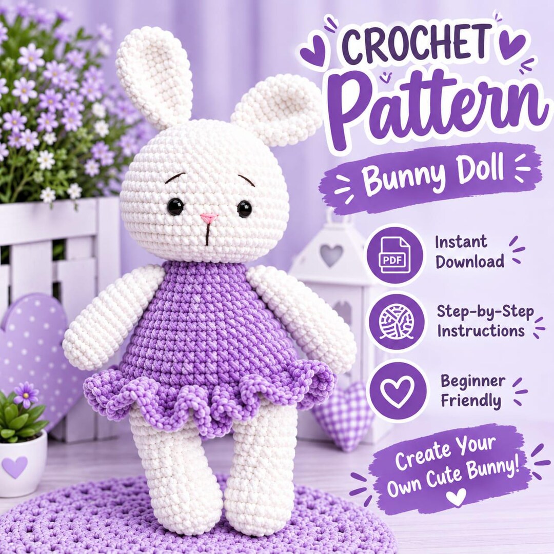 Crochet Bunny Pattern Instant Download, Amigurumi Pattern, Beginner ...