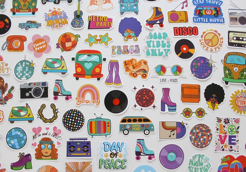 Retro Stickers for Water Bottle, Retro Laptop Stickers, Disco Era, 70's ...