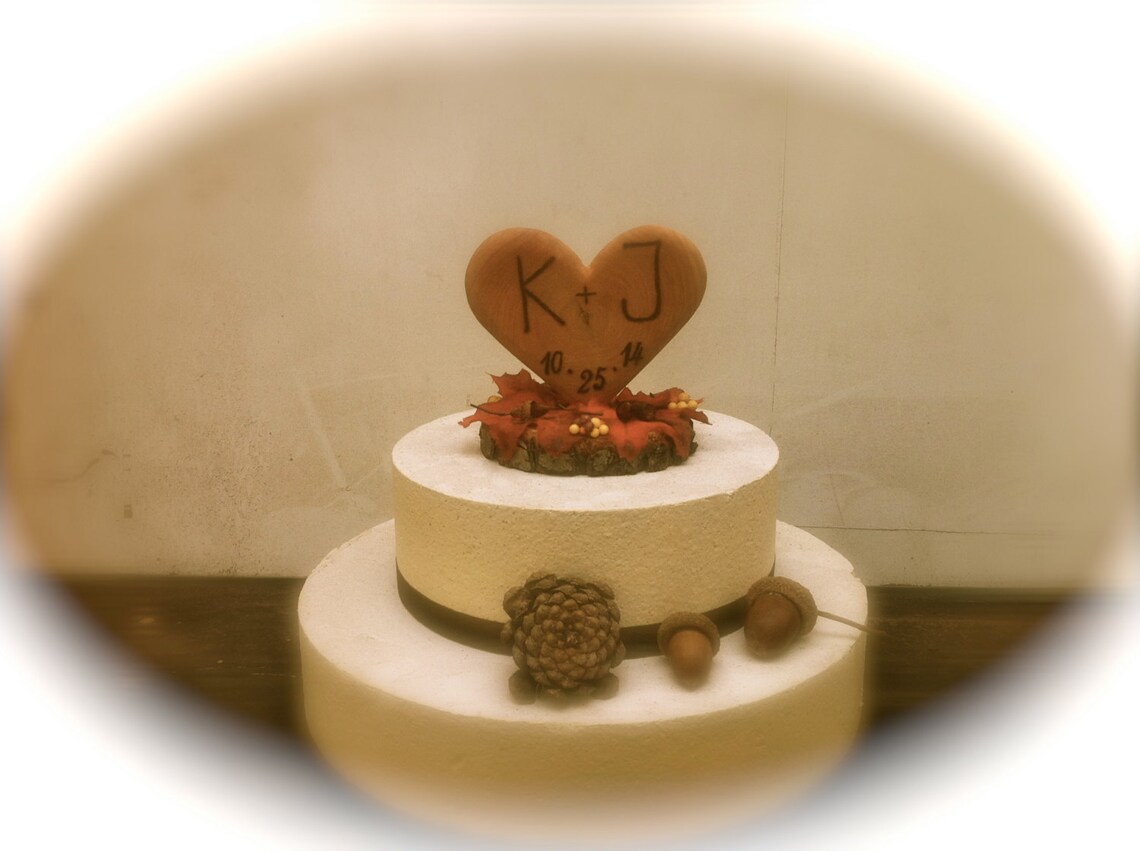 Fall Wedding Cake Topper Rustic Wooden Heart - Etsy
