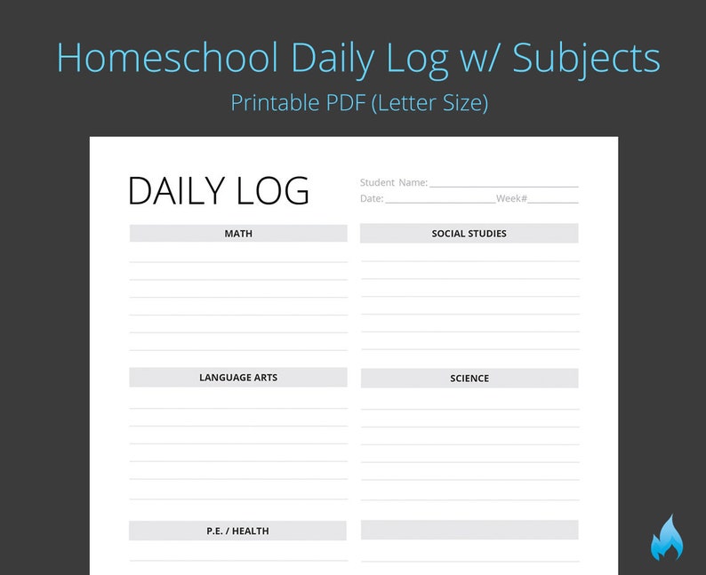 Homeschool Daily Log PDF (with Subjects) - Etsy