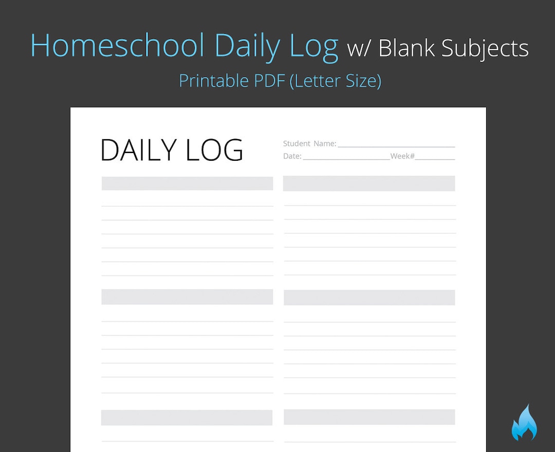 Homeschool Daily Log PDF (blank Subjects) - Etsy