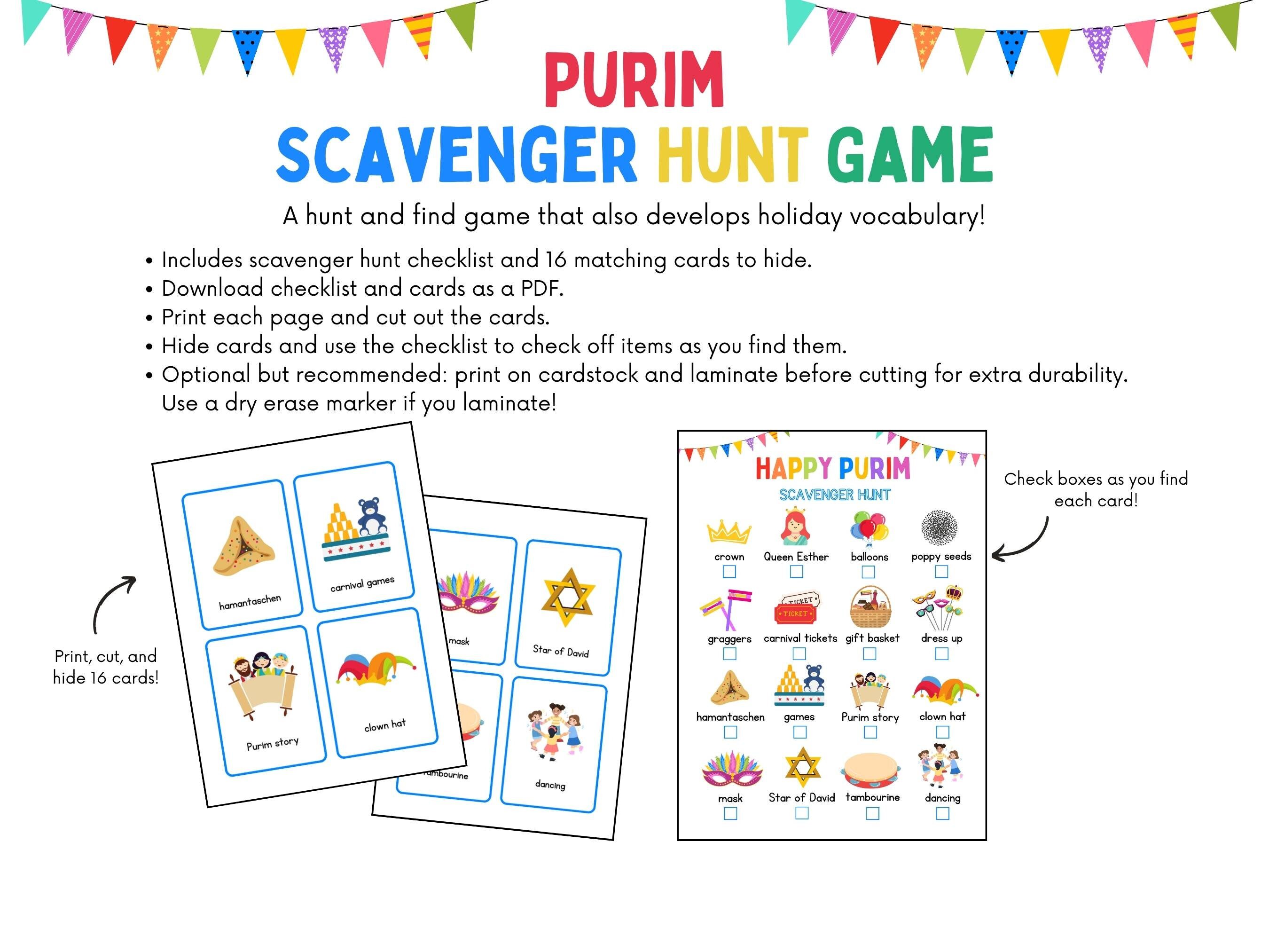 Purim Scavenger Hunt, Purim Kids Game, Jewish Preschool Activity, Purim ...