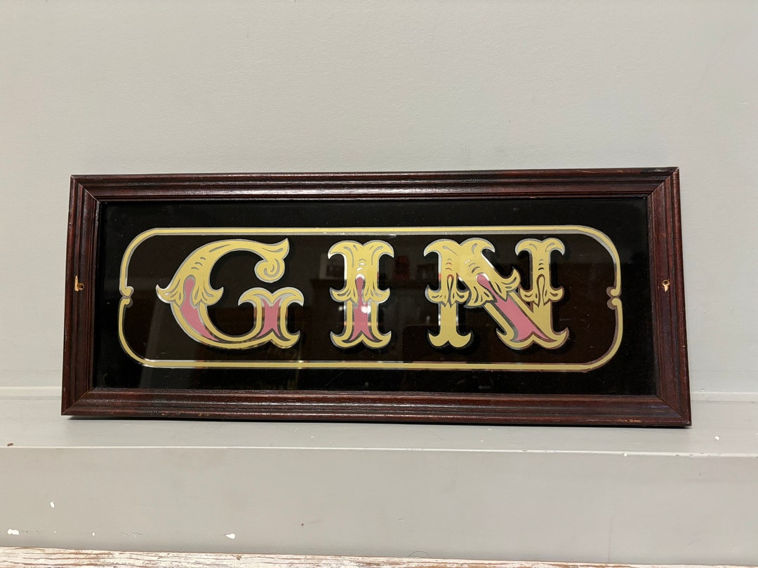 Vintage GIN Reverse Painted Glass Sign Framed - Etsy