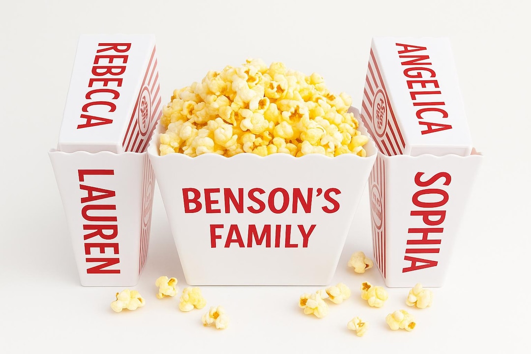 Personalized Popcorn Bowl & Cups Set, Customized Family Name Gift ...