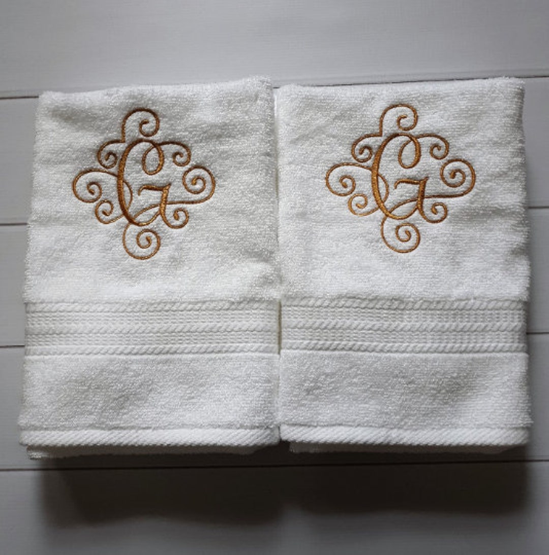 Bathroom Initial Hand Towel, White Monogrammed Hand Towel, Housewarming ...