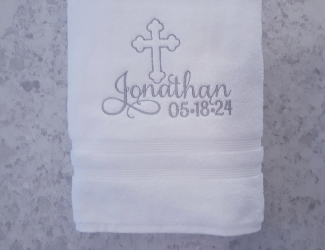Baptism Personalized Towel, White Cotton Baptism Gift, Christening ...