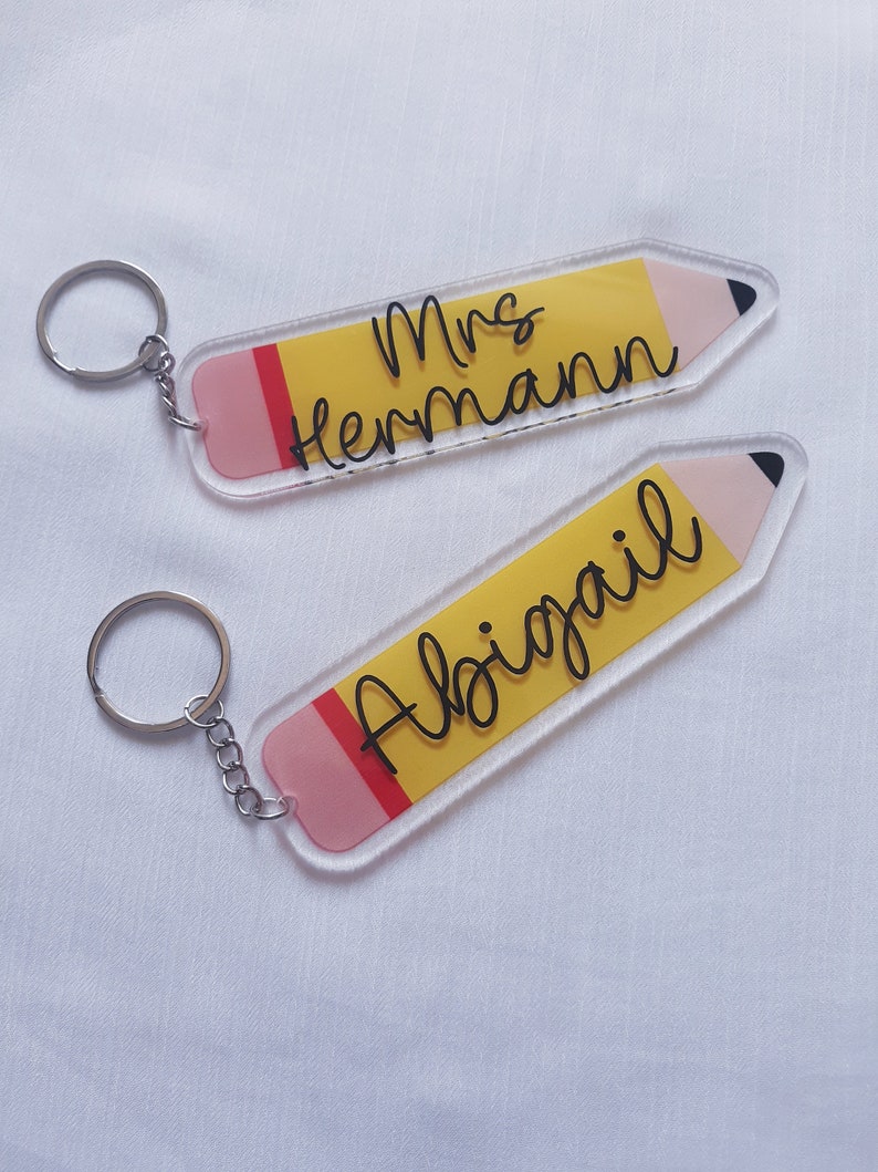 Personalized Teacher Pencil Keychain: Custom Acrylic Gift - Etsy