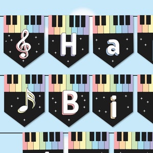 Pastel Piano Decoration, Printable Music Room Banner, 80s Party Decor ...