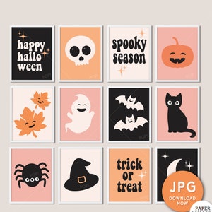 Pastel Halloween Wall Art Set of 12, Cute Halloween Wall Art Gallery ...