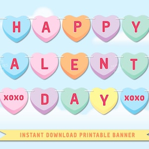 Happy Valentine's Day Banner, Pastel Conversation Hearts Decoration ...