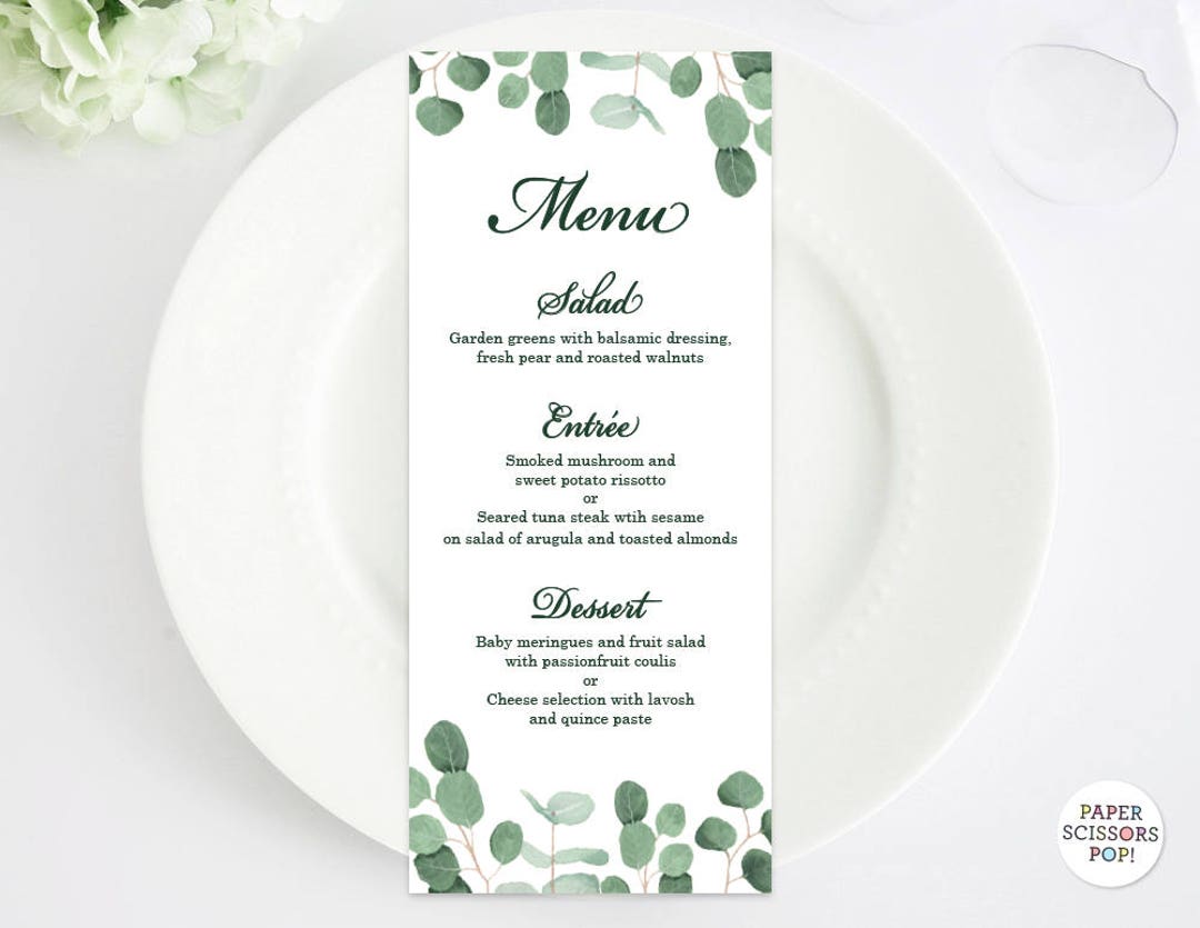 Eucalyptus Wedding Menu Template, Leafy Menu Template,eucalyptus Menu ...