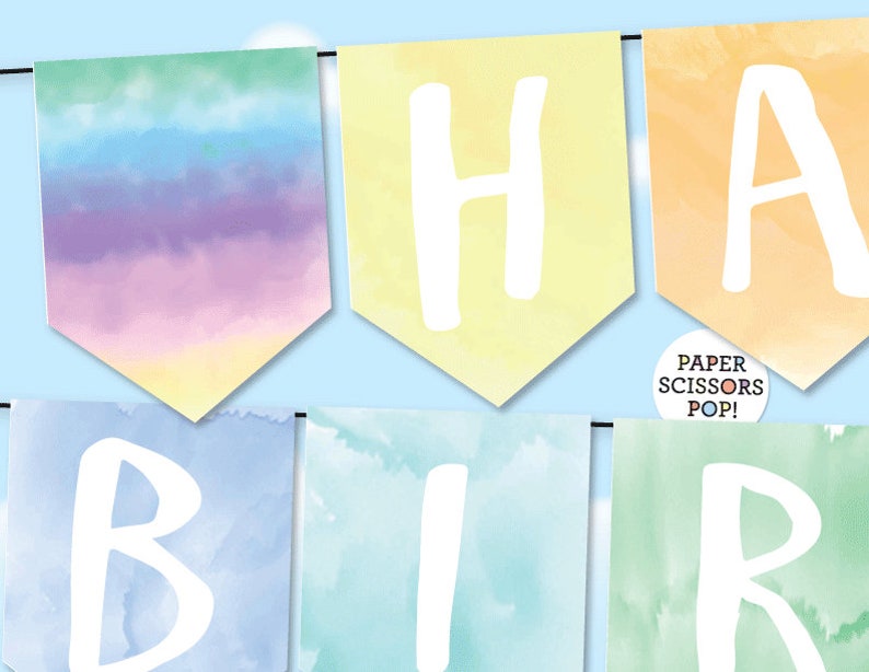 Rainbow Birthday Banner Tropical Banner, Watercolor Rainbow Bunting ...
