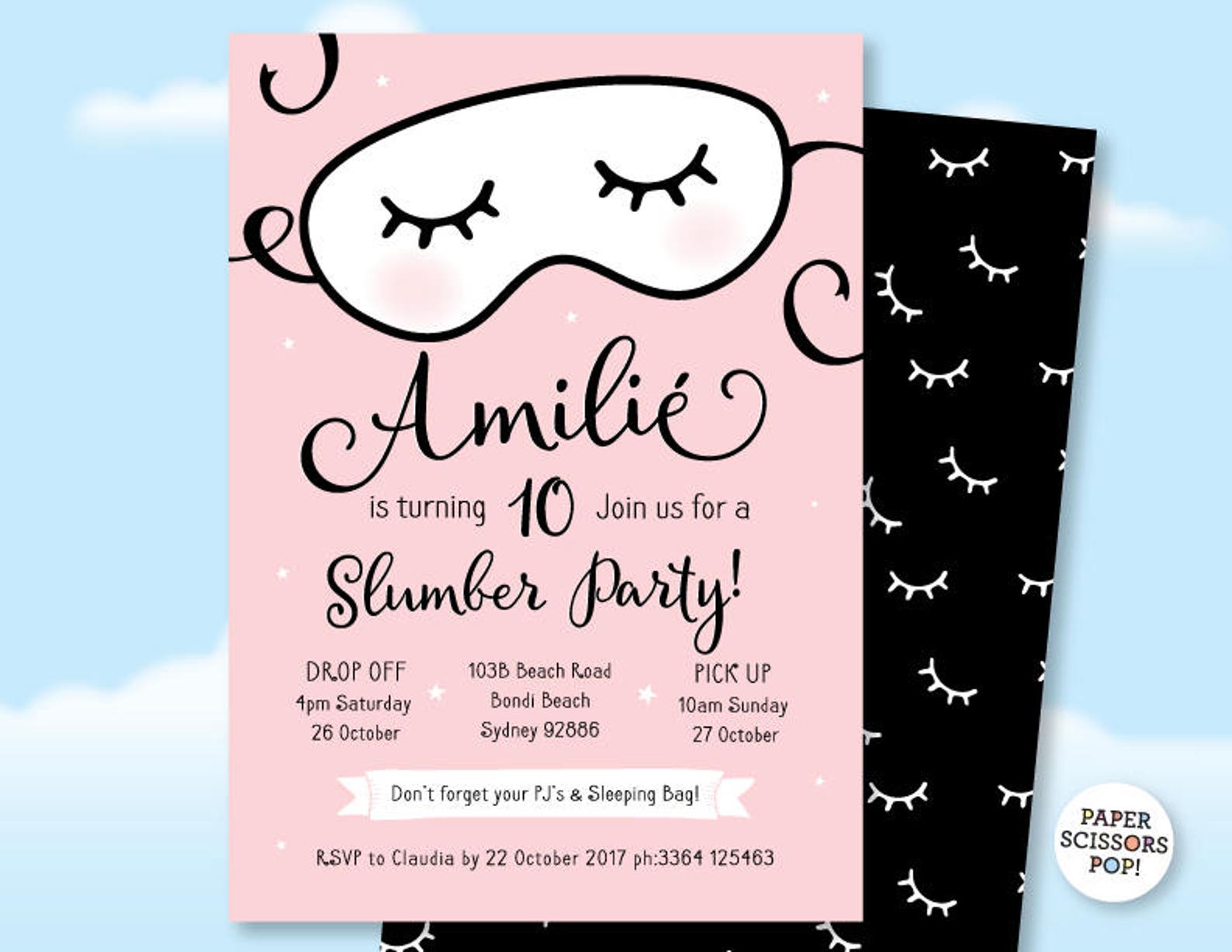 Pajama Party Sleepover Invitation Slumber Party Invitation | Etsy
