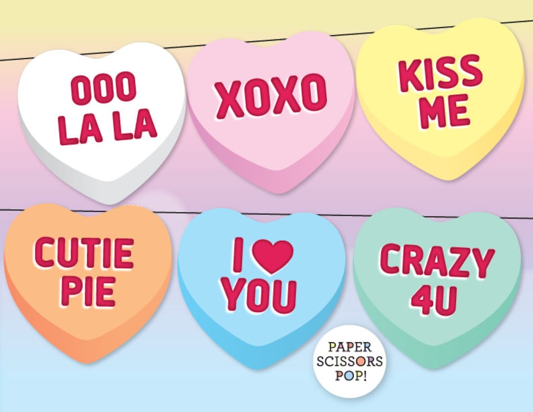 Heart Candy Printable Banner Pennant Valentines Gift, Pastel Wedding ...