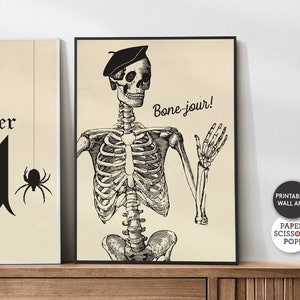 Bone-jour Halloween Wall Art Printable Poster, Skeleton Halloween Decor ...