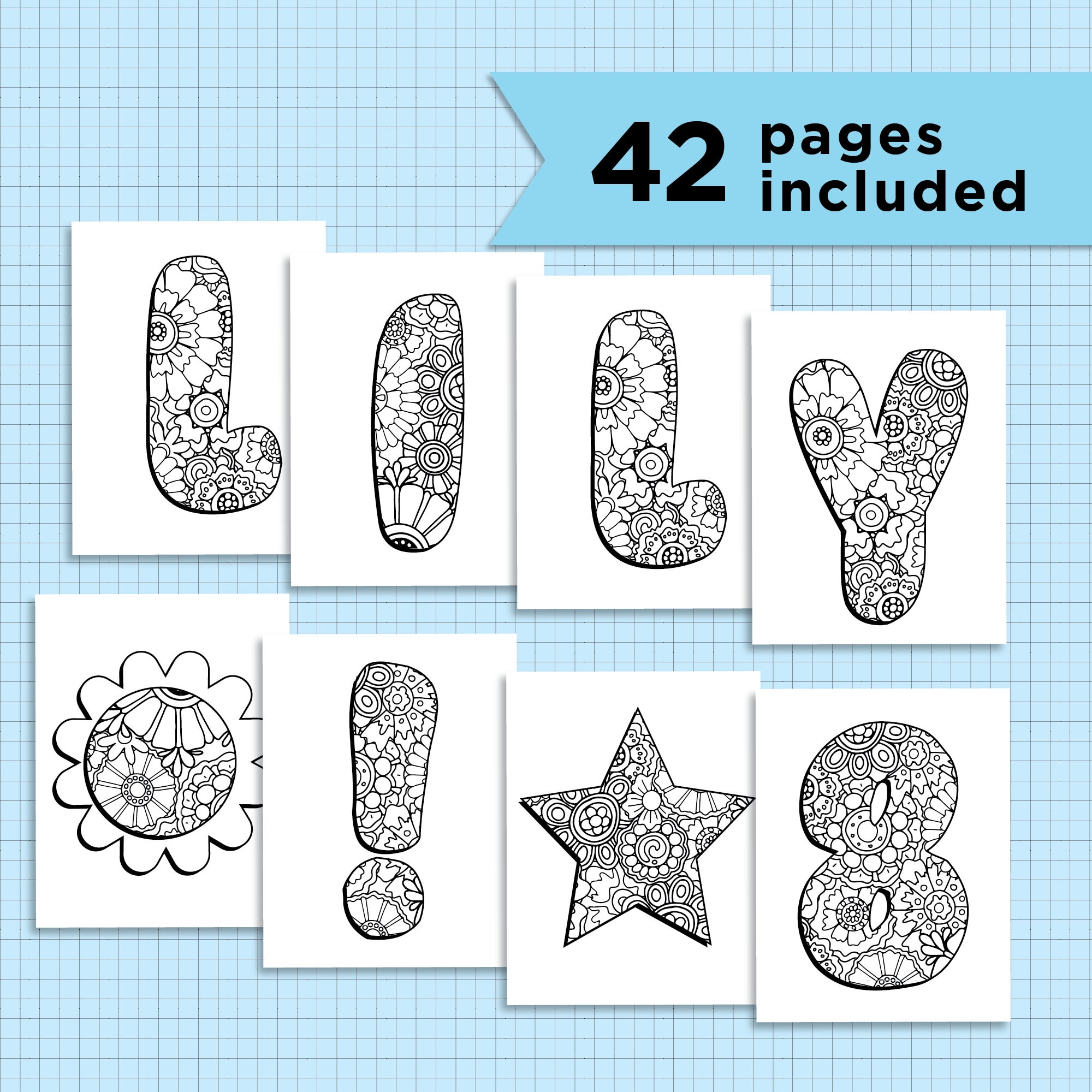 Floral Alphabet Coloring Pages, Printable Letters and Numbers, Adult ...