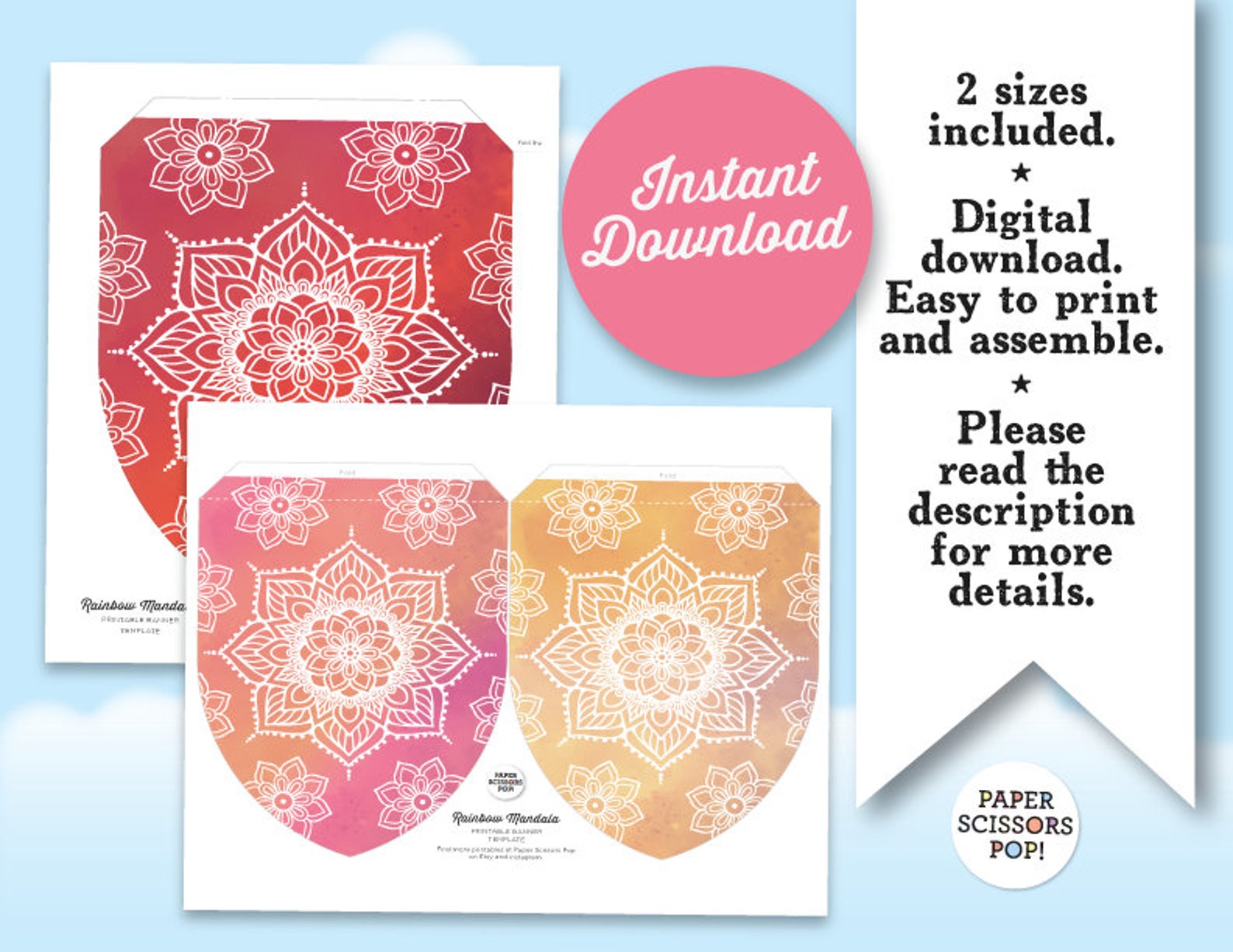 Rainbow Mandala Banner, Printable Diwali Henna Party Photo Prop, Hippy ...