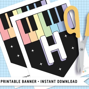 Pastel Piano Decoration, Printable Music Room Banner, 80s Party Decor ...