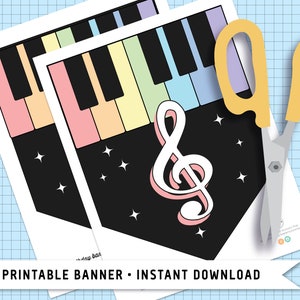 Pastel Piano Decoration, Printable Music Room Banner, 80s Party Decor ...