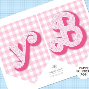 Pink Birthday Banner Printable, Pink Gingham Birthday Garland, Girls ...