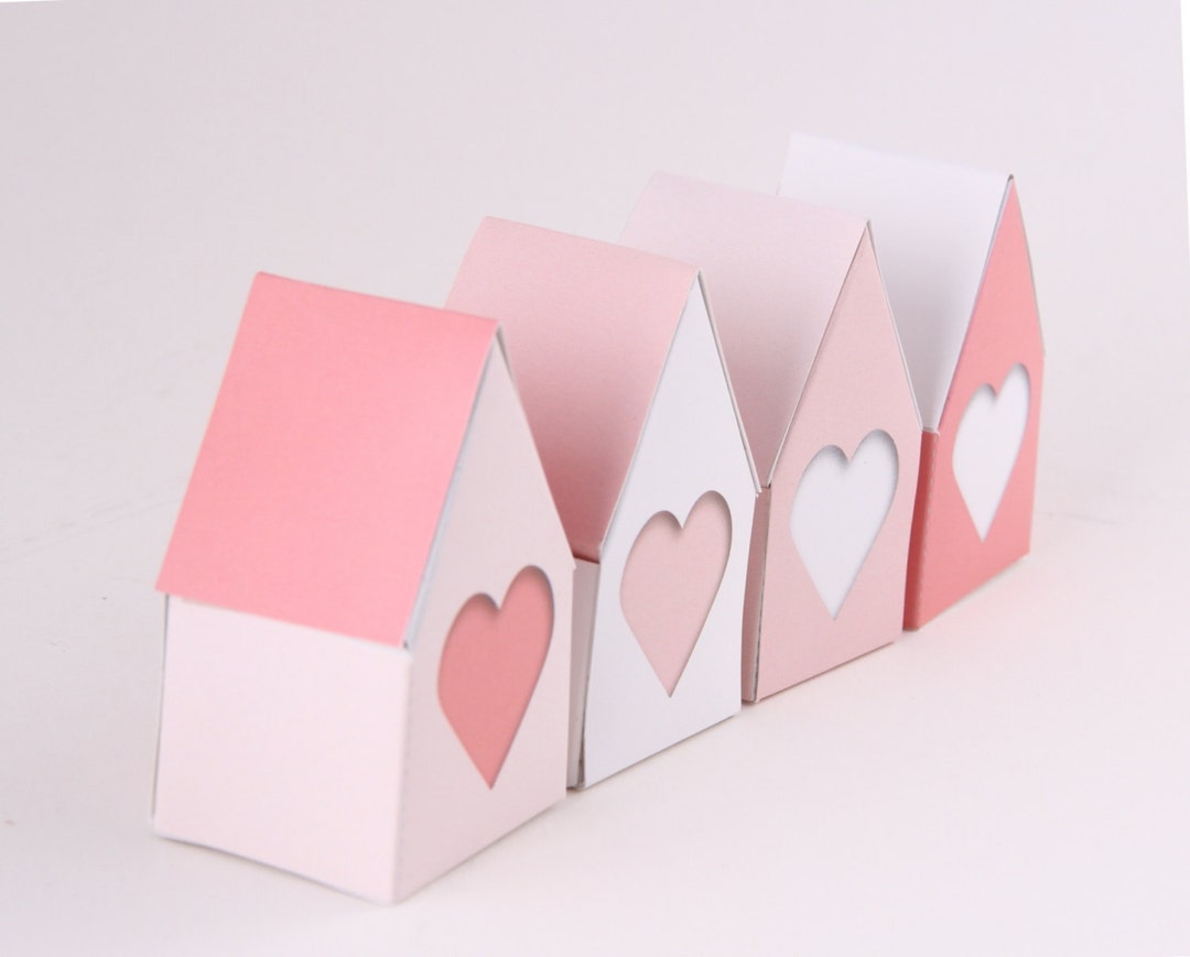 Pink Heart House Favor Boxes, Printable DIY Gift Box (PDF) - Etsy