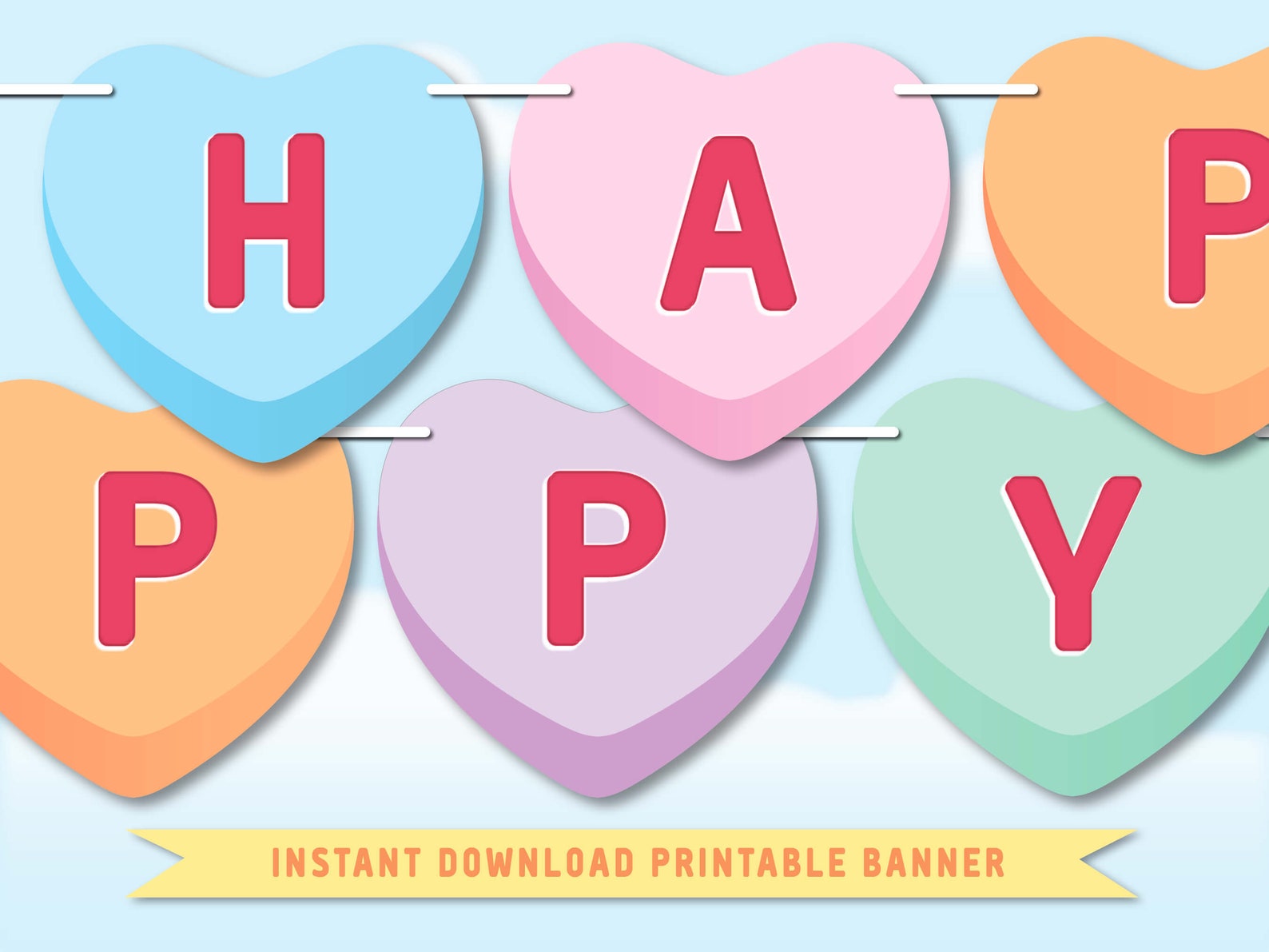 Happy Valentine's Day Banner, Pastel Conversation Hearts Decoration ...