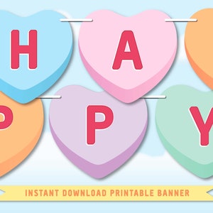 Happy Valentine's Day Banner, Pastel Conversation Hearts Decoration ...