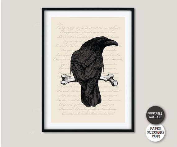 Vintage crow wall art, Dance Macabre Halloween wall art printable ...