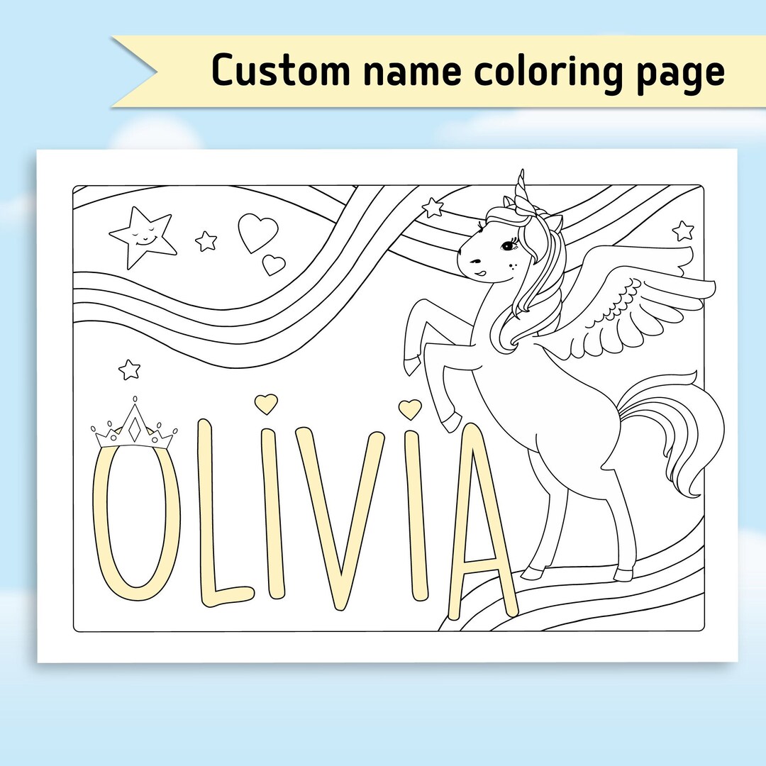 Cute Unicorn Name Coloring Page Printable, Unicorn Birthday Coloring ...