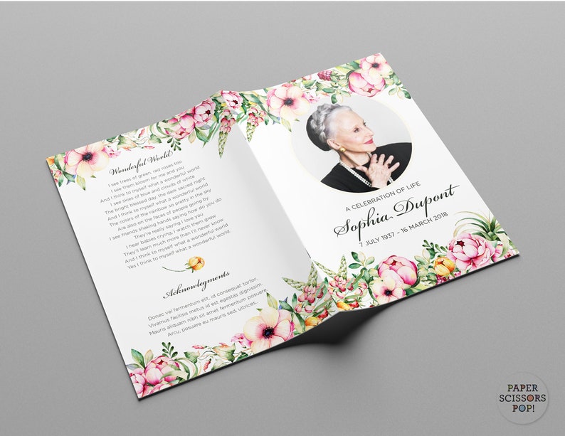Funeral Program, Floral Funeral Program, Personalized Flowers Order of ...
