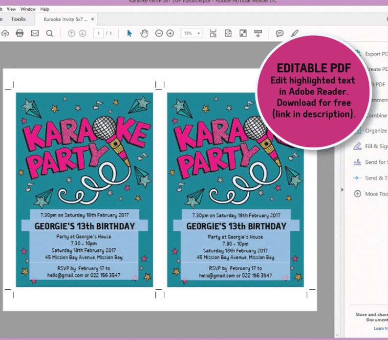 Karaoke Invite, Editable Invitation, Karaoke Party Invitation, Rock ...