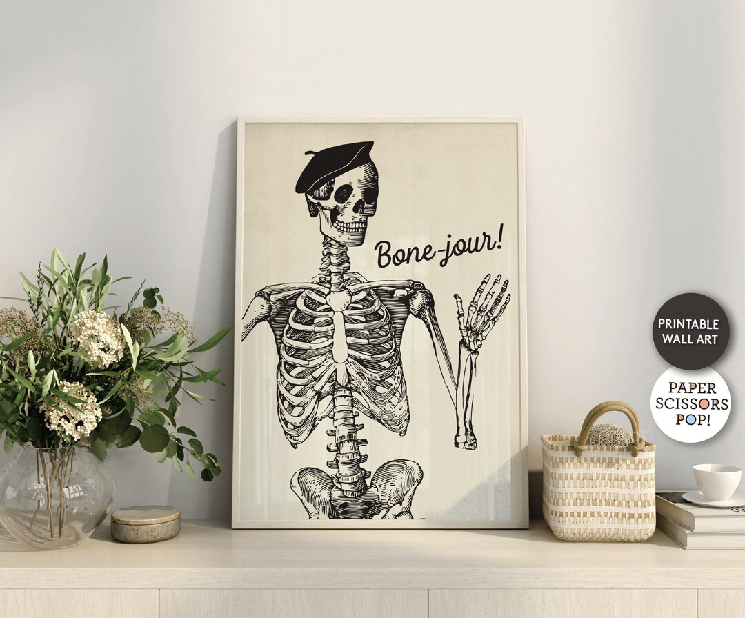 Bone-jour Halloween Wall Art Printable Poster, Skeleton Halloween Decor, Instant Download, Funny ...