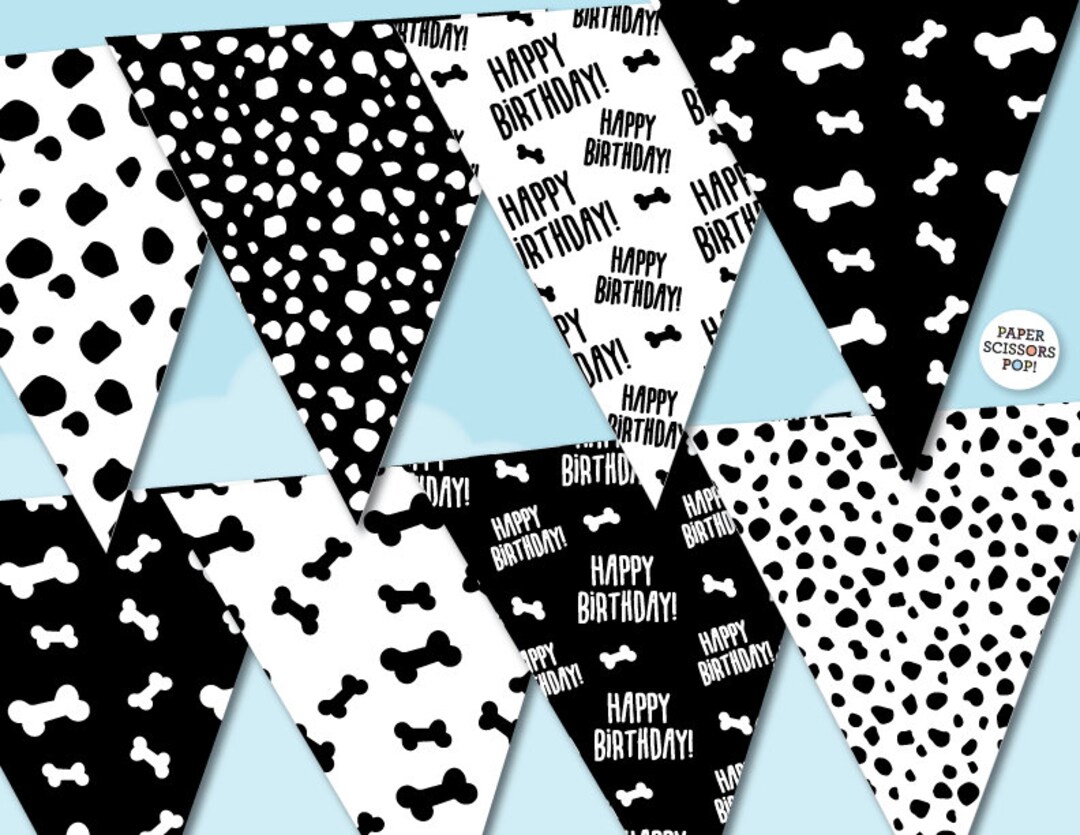 Happy Birthday Banner Dalmatian Party Puppy Party Decor, Black and ...