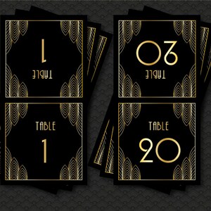 Great Gatsby Table Numbers, DIY Gatsby Wedding Decor, Black and Gold ...