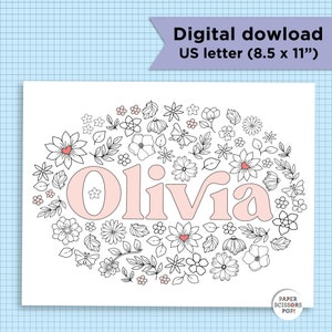 Custom Flowers Coloring Page Printable, Girl Coloring Page, Floral ...