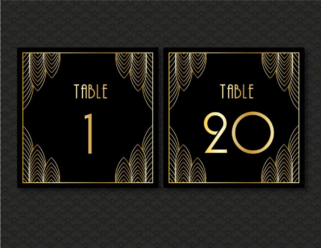 Great Gatsby Table Numbers, DIY Gatsby Wedding Decor, Black and Gold ...