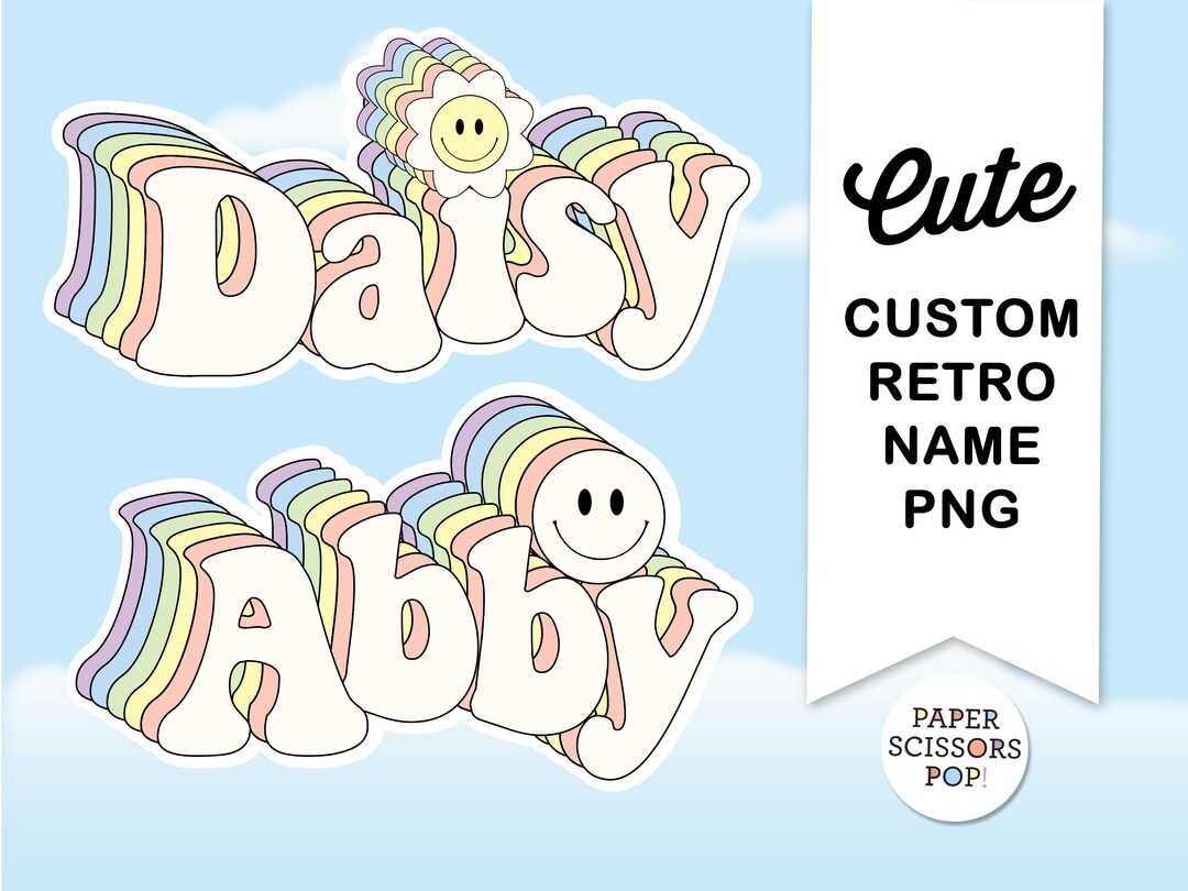 Cute Retro Custom Name PNG for Sublimation Transfer or Decal, Pastel ...