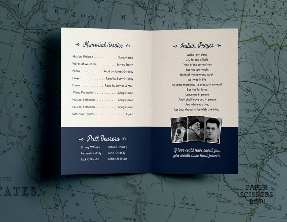 Funeral Program, Masculine Funeral Program, Personalized Memorial Order ...