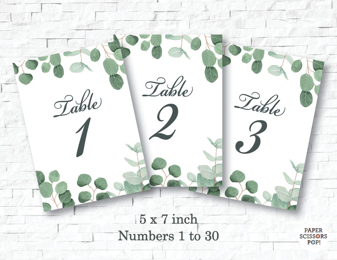 Eucalyptus Table Numbers, Botanical Wedding Table Numbers 5 X 7 ...