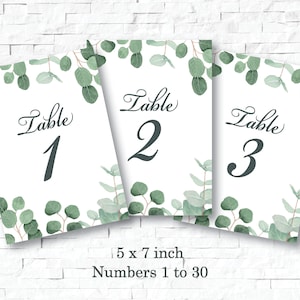 Eucalyptus Table Numbers, Botanical Wedding Table Numbers 5 X 7 ...