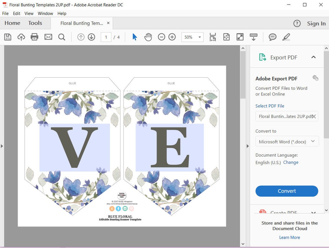 Blue Floral Garland Editable Name Banner Garden Decor Blue - Etsy