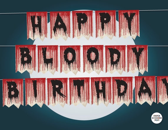 Zombie party decor, Happy Bloody Birthday Banner, Printable Walking ...